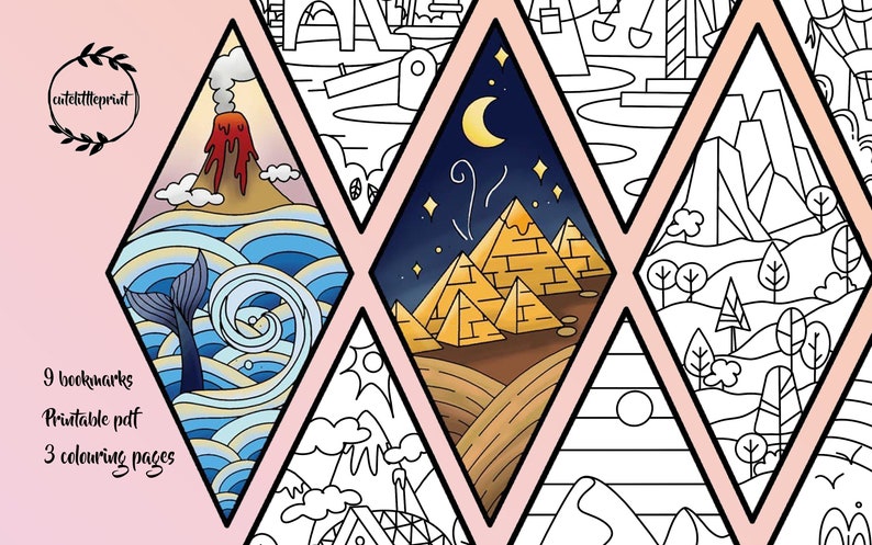 9 ADVENTURE Printable Coloring Bookmarks of Scenery, Printable ...