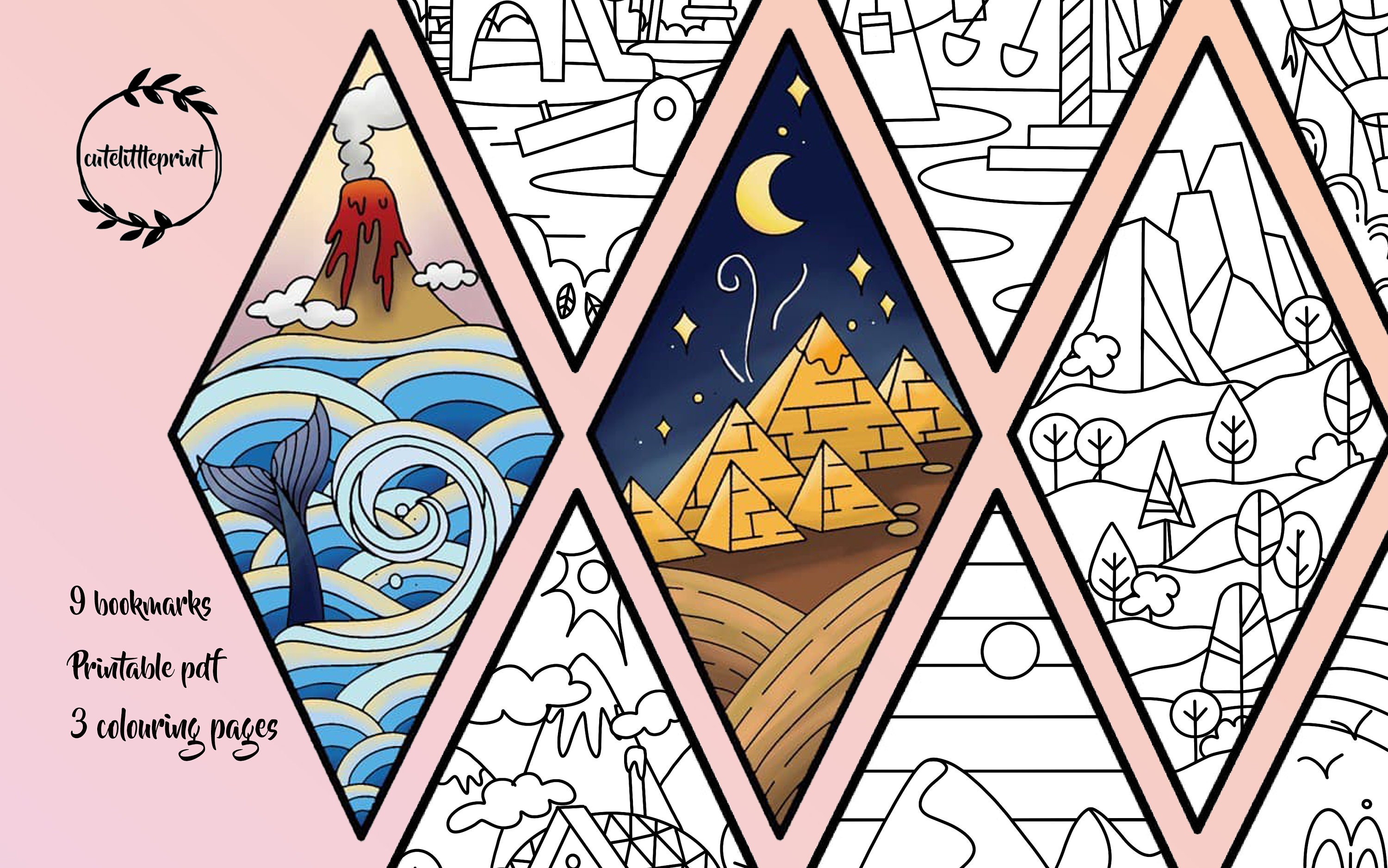 9 ADVENTURE Printable Coloring Bookmarks of Scenery, Printable ...