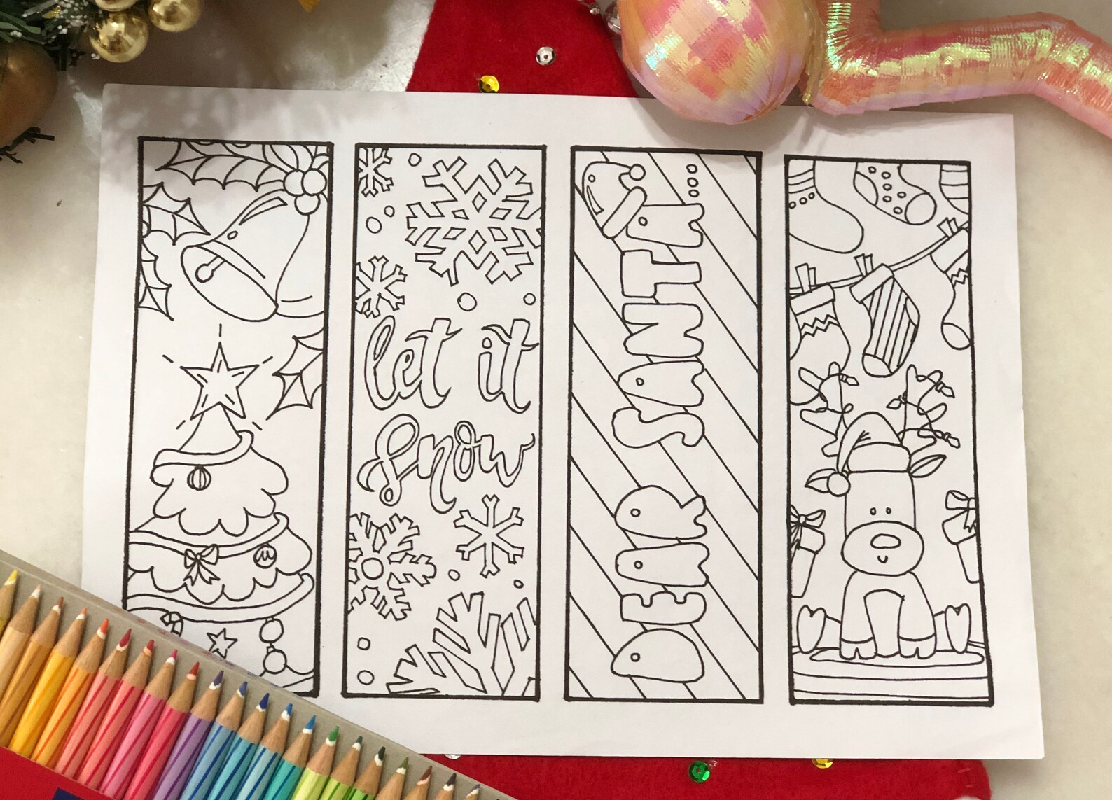 Set of 12 Pretty Christmas Coloring Bookmarks, Printable Christmas ...