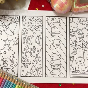 Set of 12 Pretty Christmas Coloring Bookmarks, Printable Christmas ...