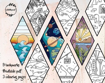 9 ADVENTURE Printable Coloring Bookmarks of Scenery, Printable ...