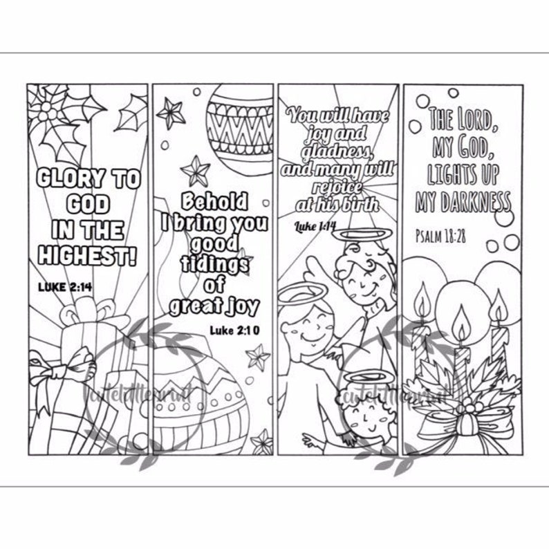 Set of 4 Christmas Color-your-own Bookmarks With Bible Verses, INSTANT ...