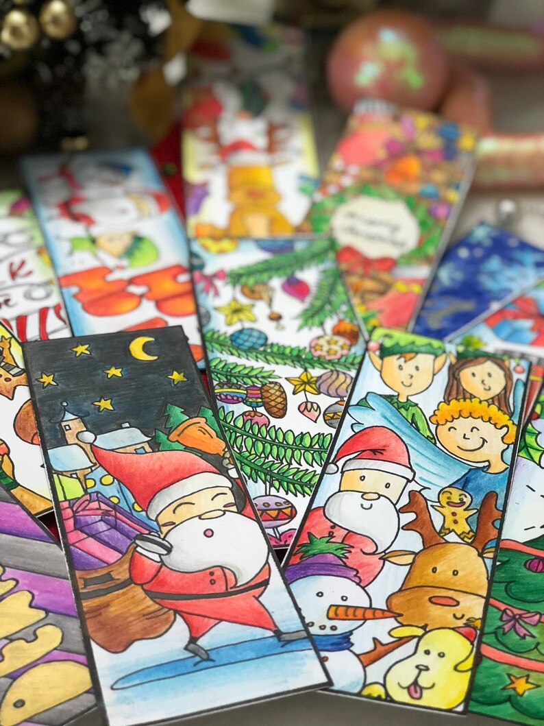 Set of 12 Pretty Christmas Coloring Bookmarks, Printable Christmas ...