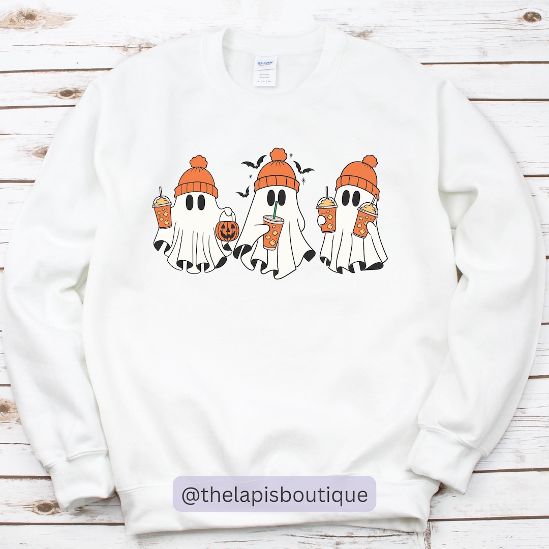 Boujee Ghost Halloween Sweatshirt, Cute Ghosts Unisex Crewneck, Coffee Beanie Sweatshirt, Ghost ...
