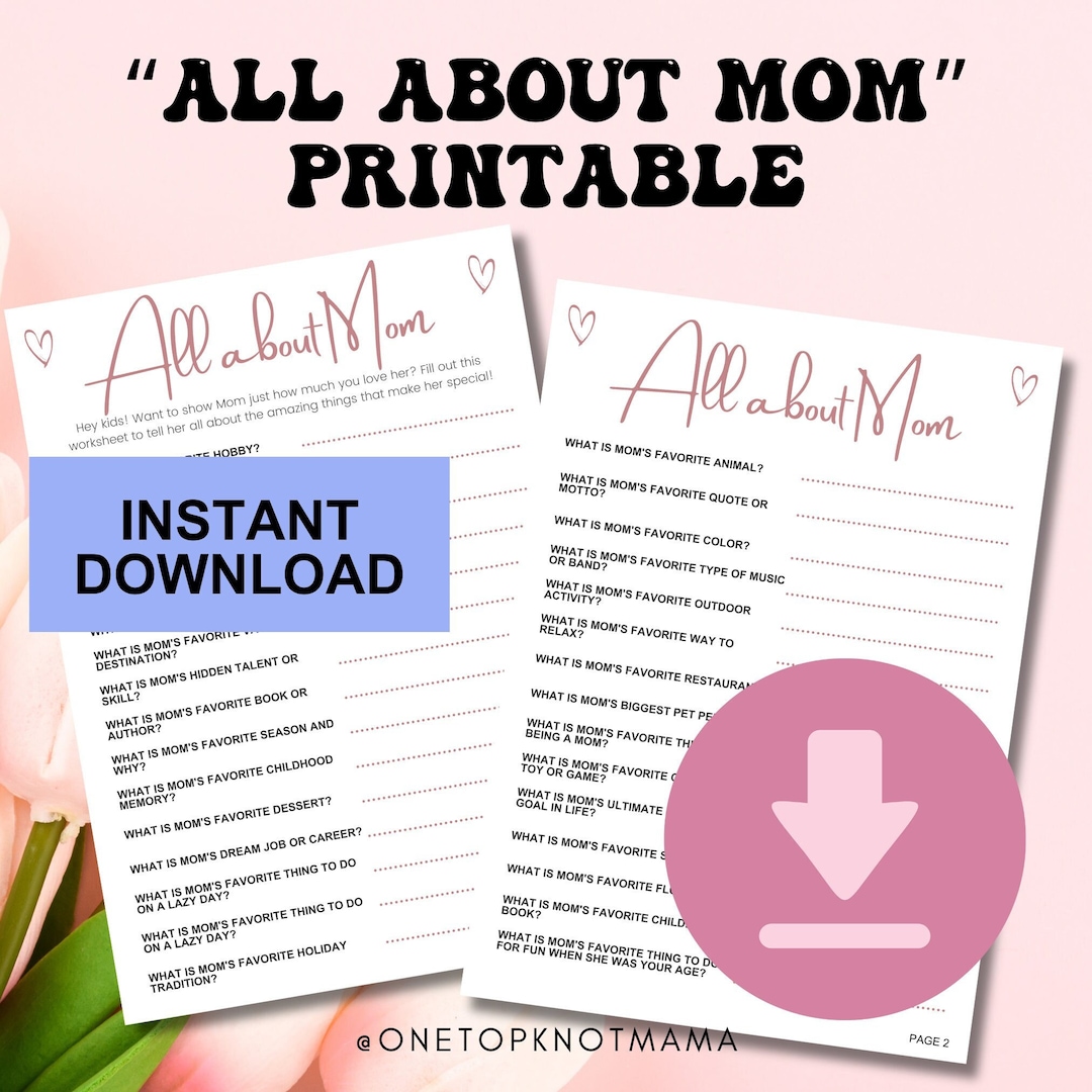 All About Mom Mother's Day Printable Worksheet (PDF) - Etsy
