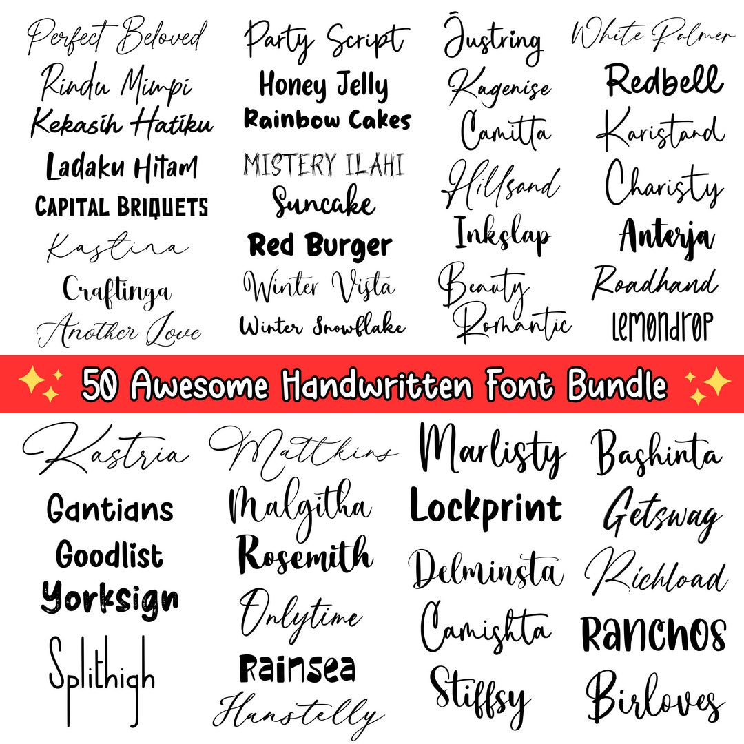 50 Handwritten Script Font Bundle | Cricut & Canva Fonts - Etsy
