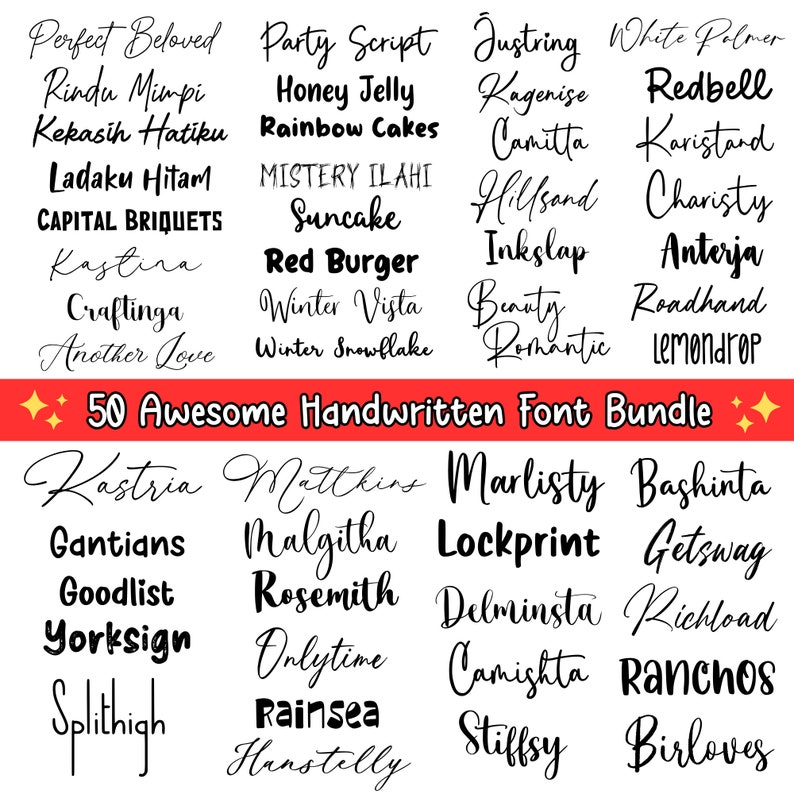 50 Handwritten Script Font Bundle | Cricut & Canva Fonts - Etsy