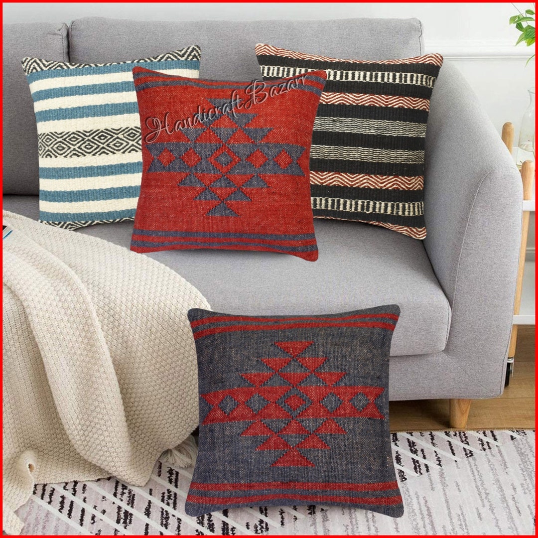 Wool Jute Cushion Cover Handmade Decorative Pillowcase 18x18 Inch Floor ...