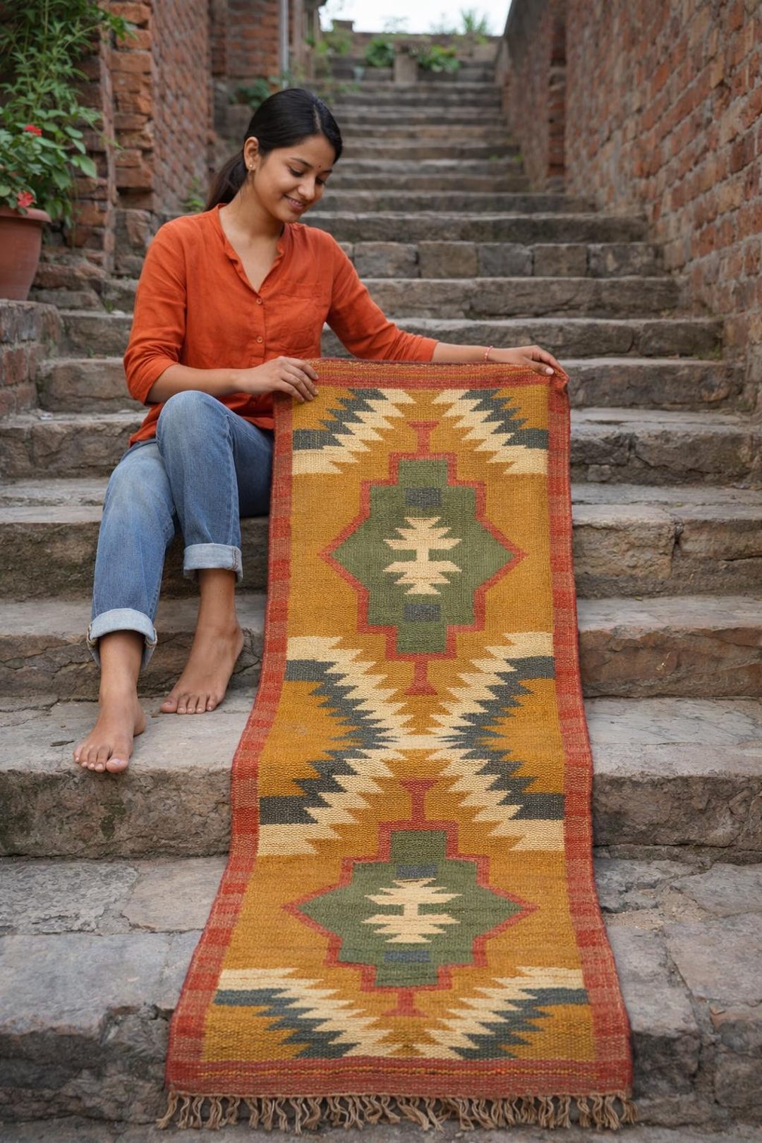 Kilim Runner Rug - Vintage Stair Runner Rug Handmade Jute Runner Wool ...