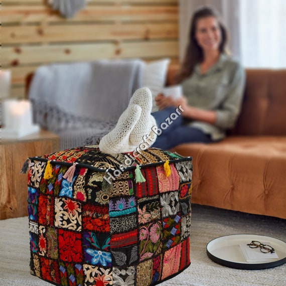 Ottoman Pouf Stool Square Seating Pouf Cover Handmade - Etsy