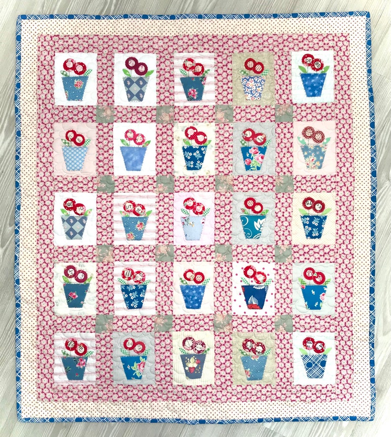 Blue Flower Pots Quilt Pattern - Etsy