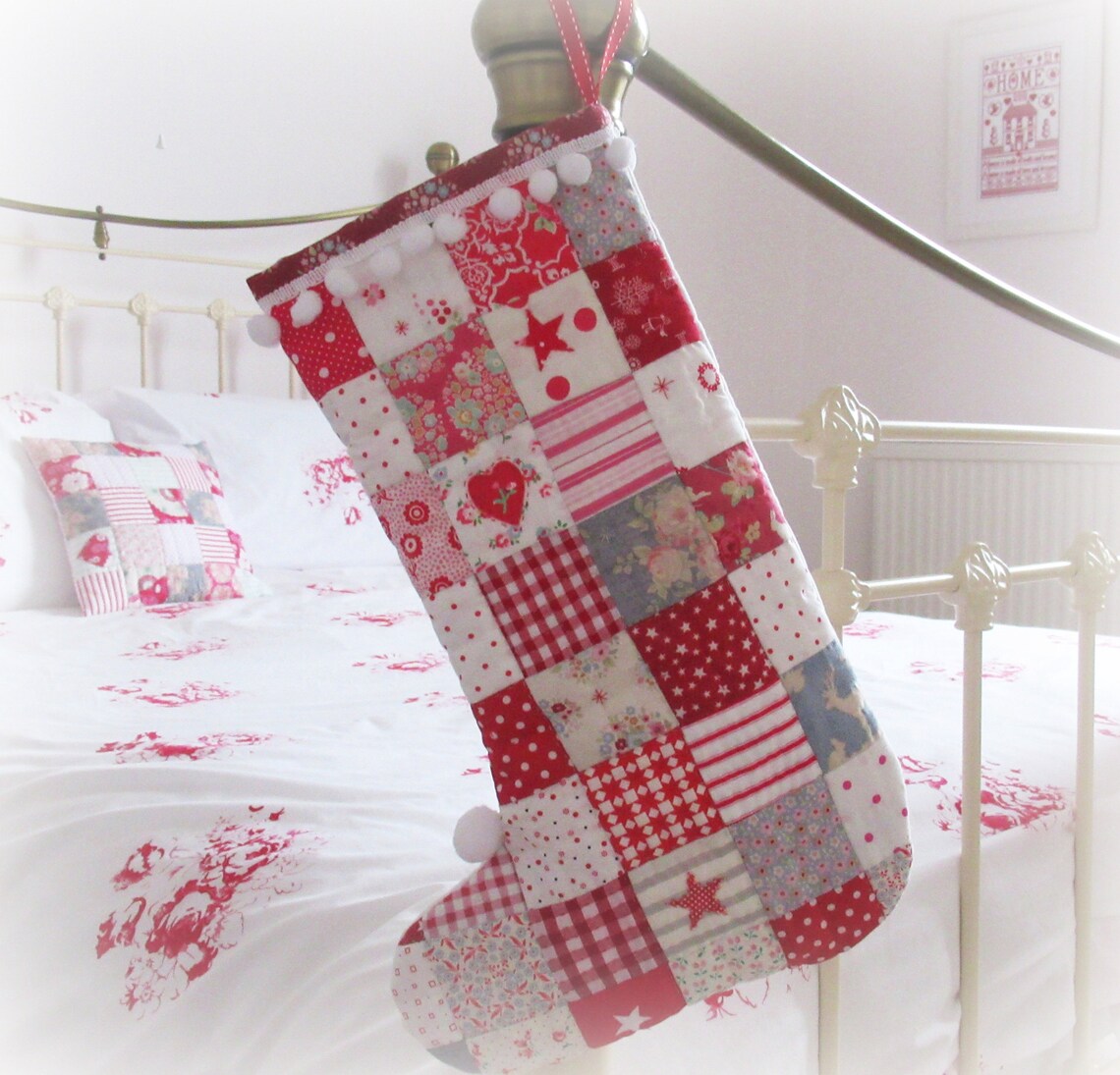Red Patchwork Christmas Stocking Pattern - Etsy UK