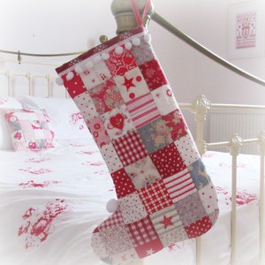 Red Patchwork Christmas Stocking Pattern - Etsy