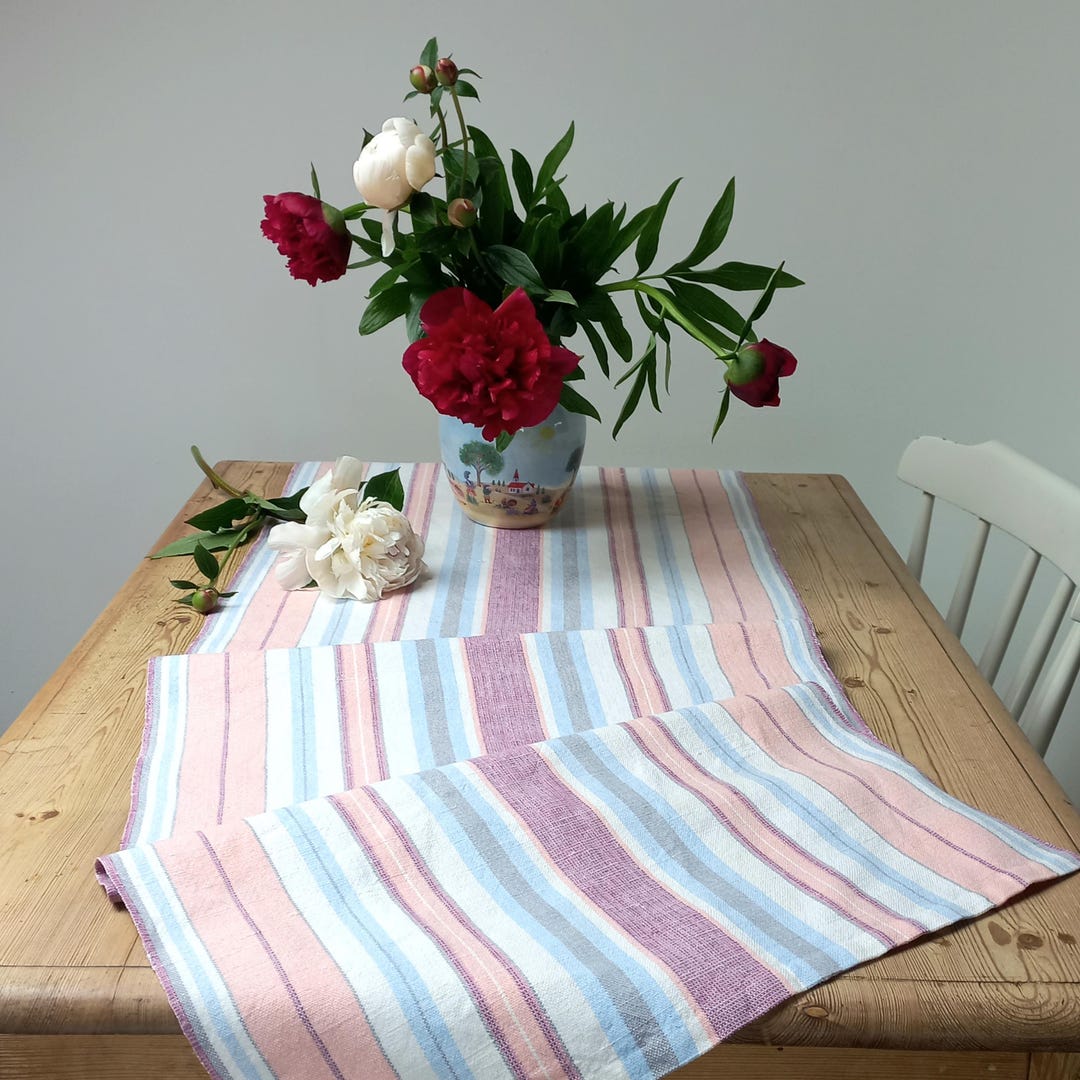 Handwoven Swedish Pastel Stripe Table Runner: 1960s Nordic Cotton - Etsy