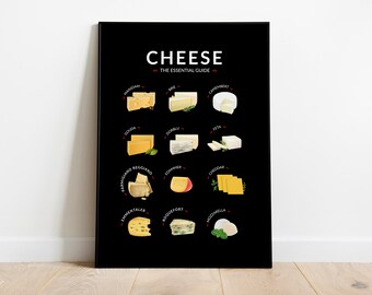 Cheese Poster Kitchen Wall Art Cheese Types Print Kitchen Cheese Guide ...
