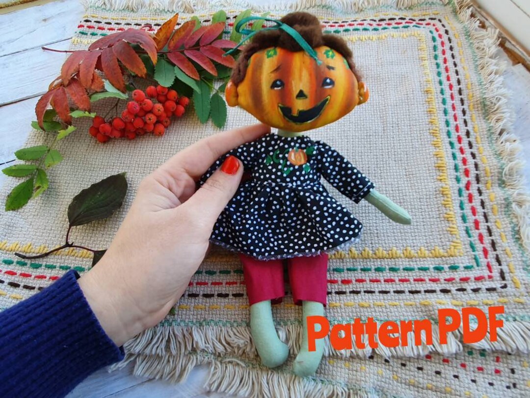 Pumpkin Doll Sewing Pattern, Funny Halloween Doll, 9" Stuffed Doll With ...