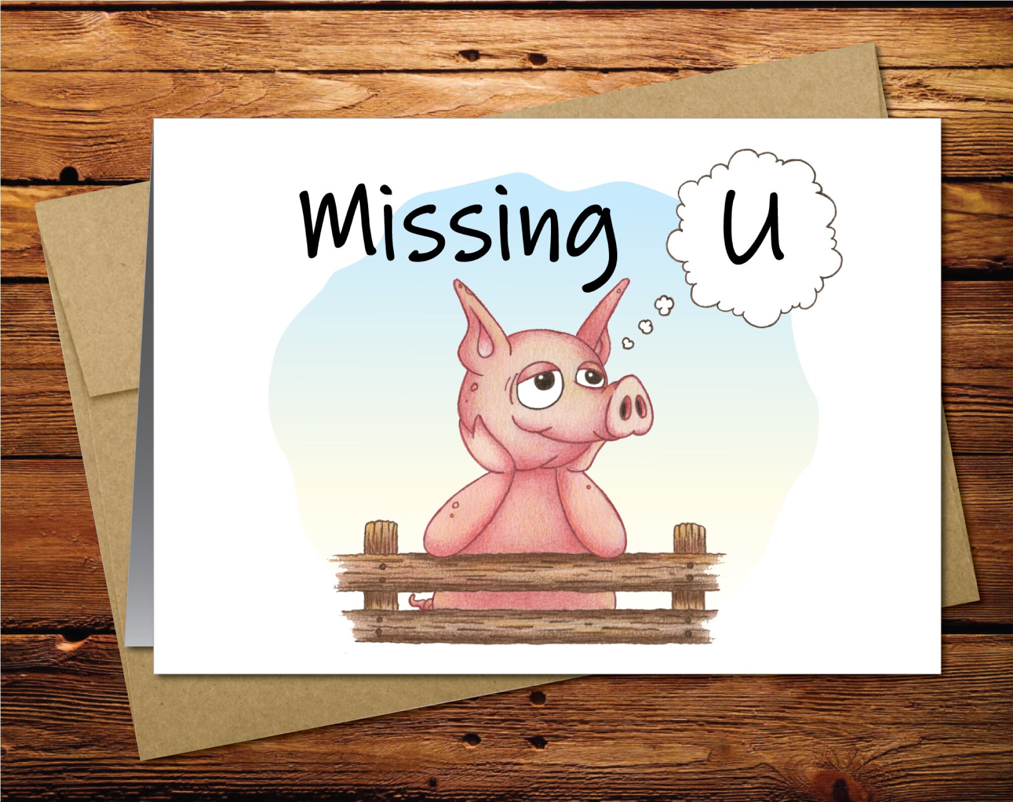Missing You Pig Greeting Cards Blank Greeting Cards | Etsy