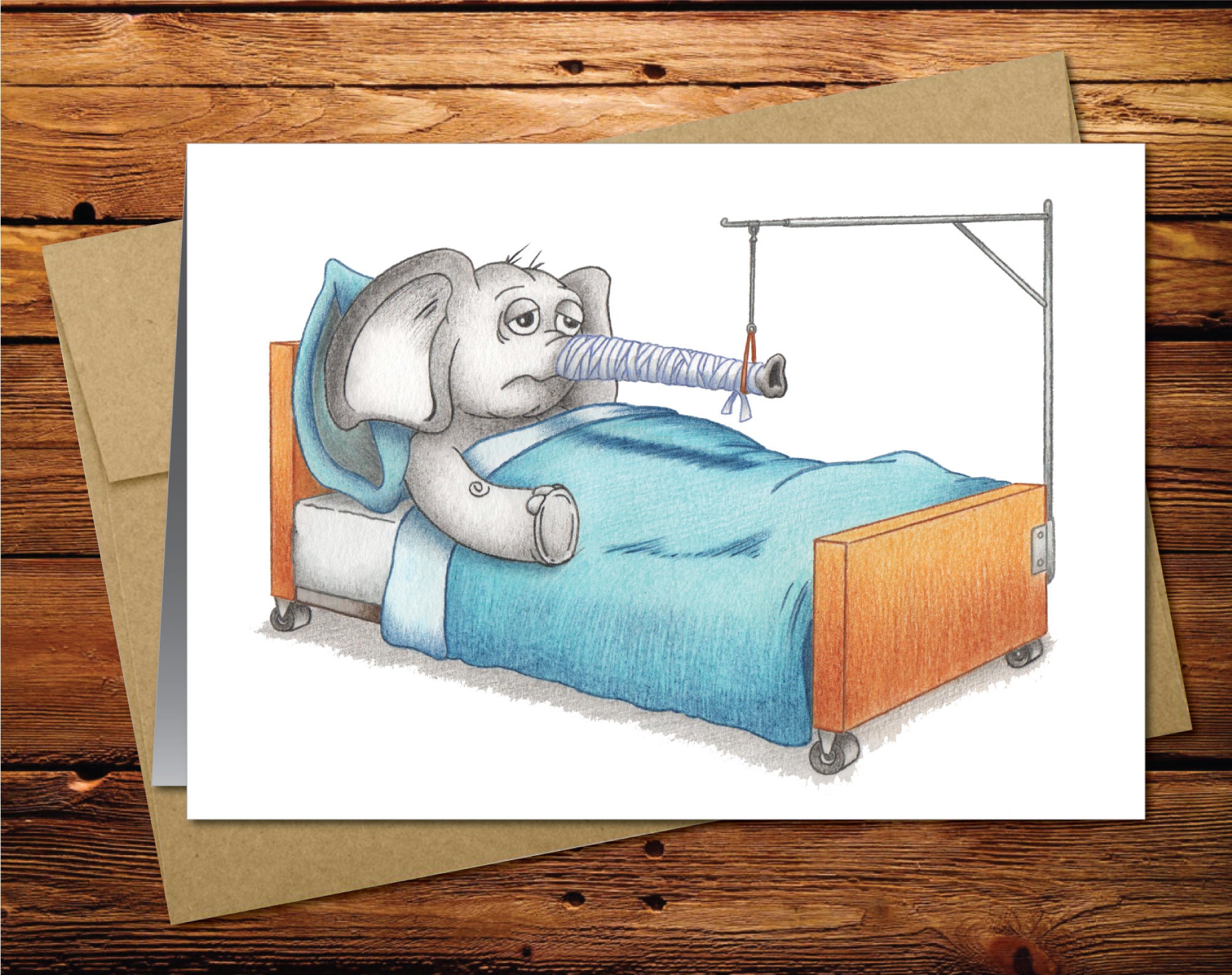 Sick Elephant, Greeting Cards, Blank Greeting Cards, Friendship Card ...