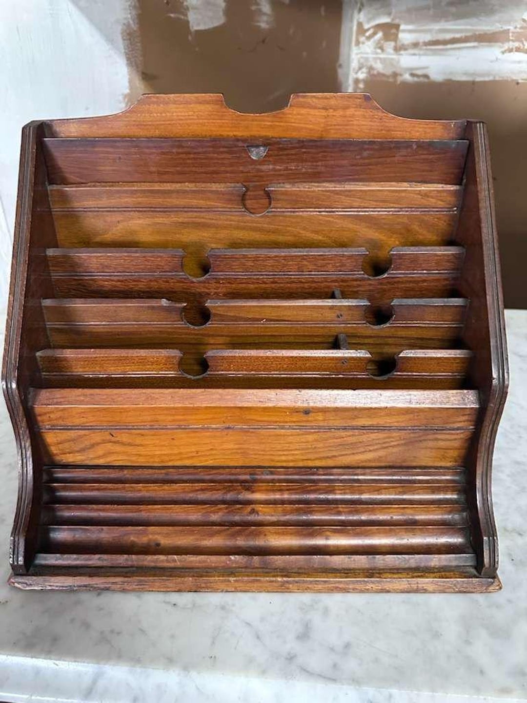 Antique Wooden Desktop Letter Rack / Stationery Holder Early 20th ...