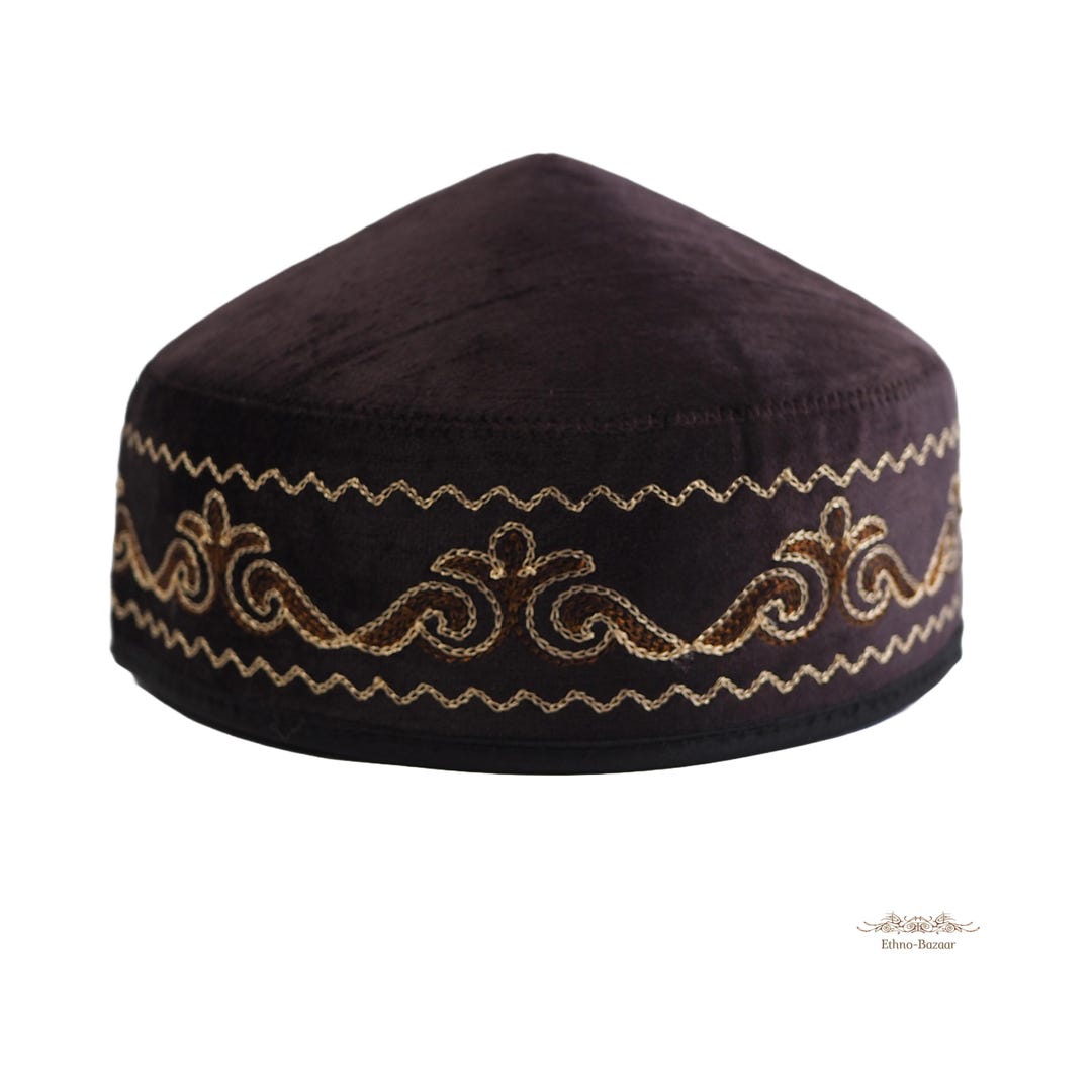 Brown Hat 58-59cm Man Skullcap Kipa Kufi Pillbox Taqiya Kente Tubeteika ...
