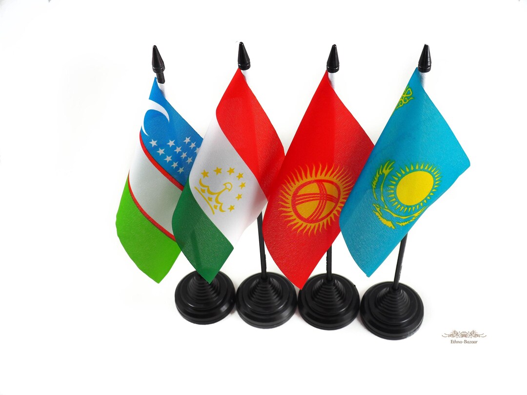 Table Flag With Stand Mini Two Sided Uzbekistan Kyrgyzstan Kazakhstan ...