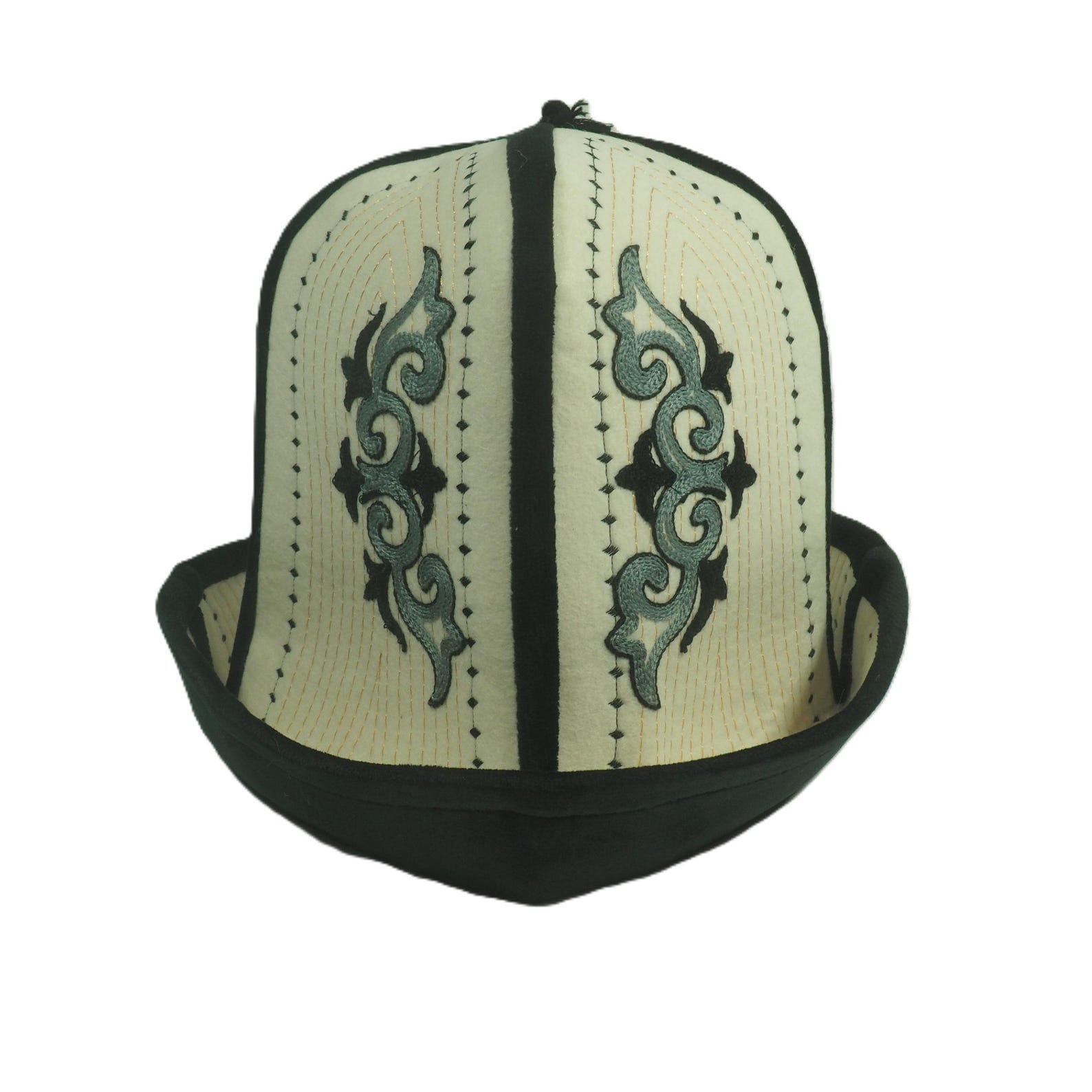 Ethnic Kyrgyz Kalpak Hat Cap Felt Fleece Velvet Nomadic Embroidered ...