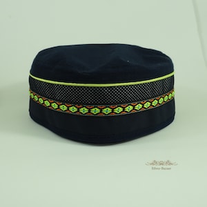 Navy Blue Linen Kippah Man Hat Skullcap Kufi Kipa Pillbox Taqiyah Fez ...