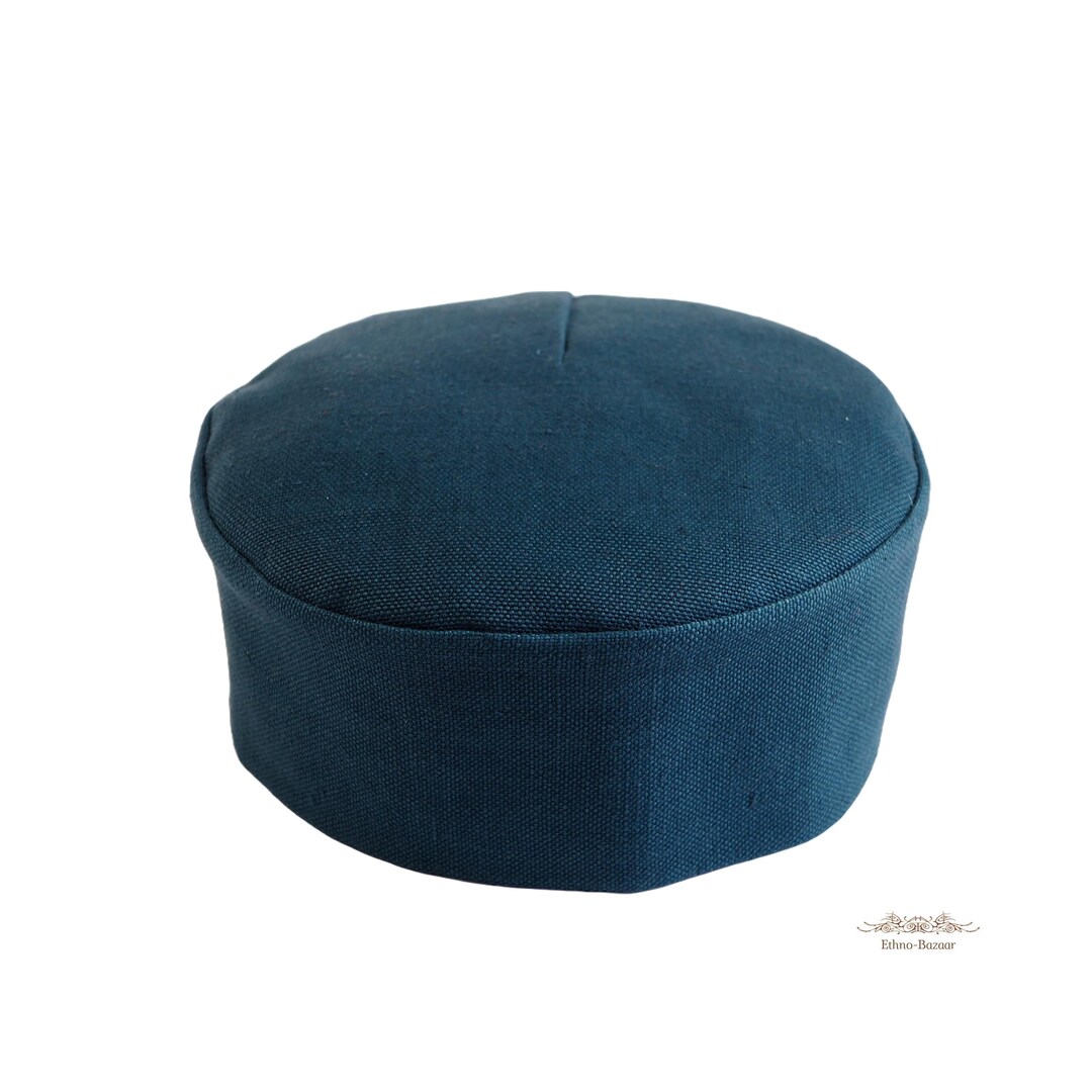 Teal Linen Skullcap Brimless Men Hat Kufi Kipa Pillbox Taqiya Fez ...