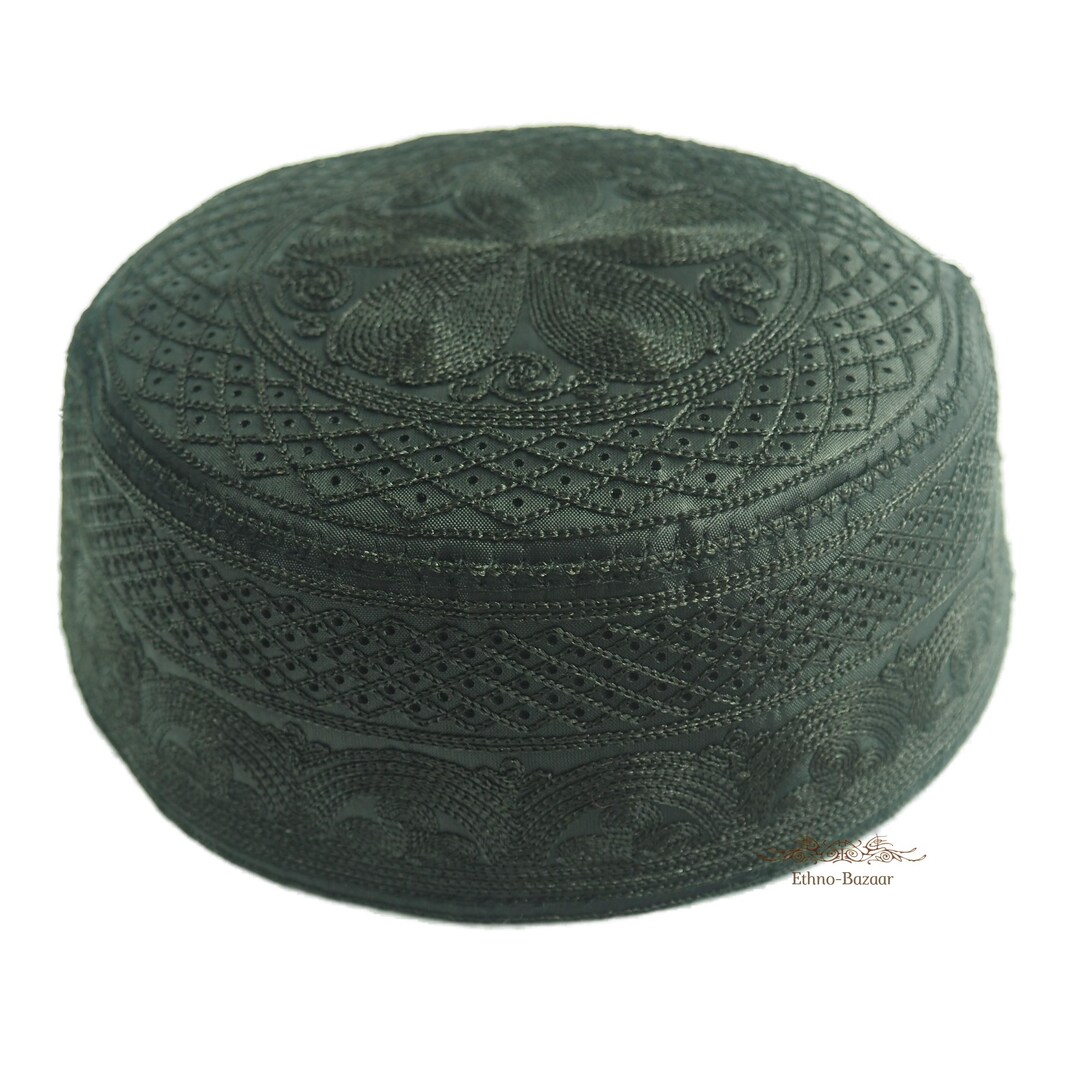 Black Hat 57-58cm Kufi Kipa Fez Kuchi Skullcap Kente Takke Smoking Cap ...