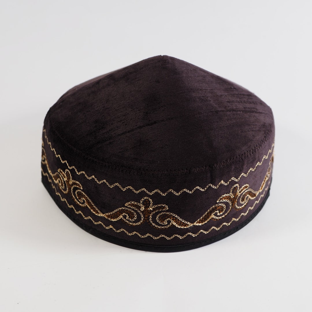 Brown Embroidered Hat Skullcap Kipa Kufi Pillbox Kippah Taqiya Kente ...