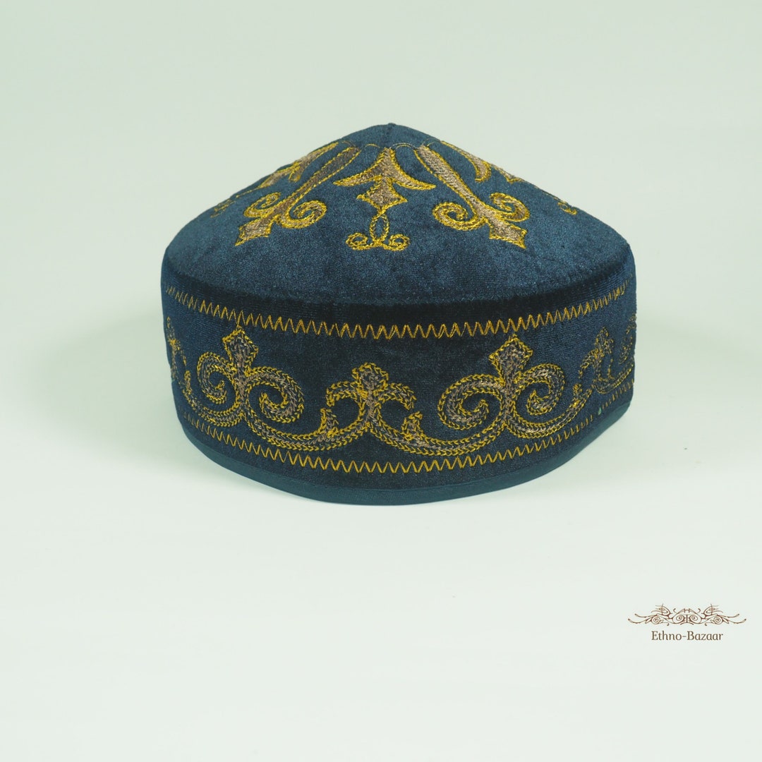 Navy Blue Gold Kufi Kipa Skullcap Takke Topi Cap Pillbox Kuchi Taqiyah ...