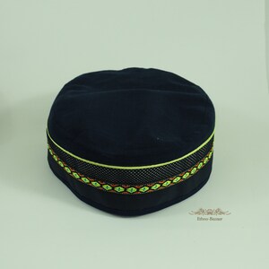 Navy Blue Linen Kippah Man Hat Skullcap Kufi Kipa Pillbox Taqiyah Fez ...