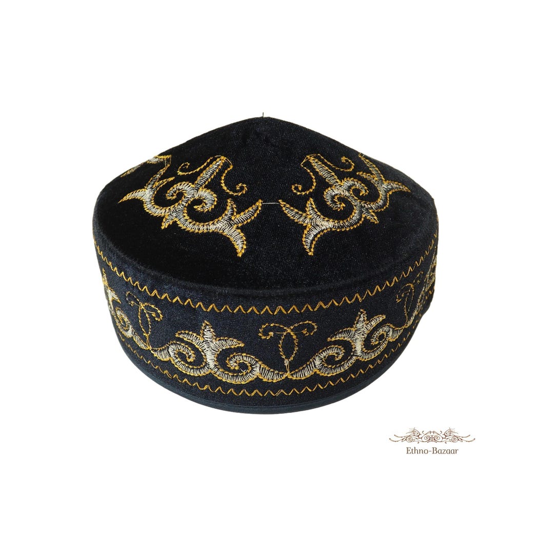 Navy Blue Gold Hat 58-59cm Man Kufi Kipa Skullcap Takke Topi Smoking ...