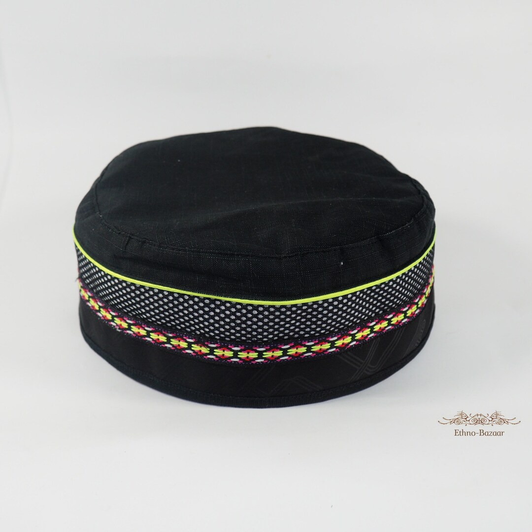 Black Linen Kufi Skullcap Kipa Pillbox Taqiyah Fez Tubeteika Kente ...