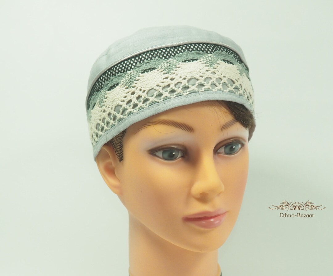 Light Gray Linen Vegan Skullcap Kufi Kipa Pillbox Taqiyah Fez Tubeteika ...