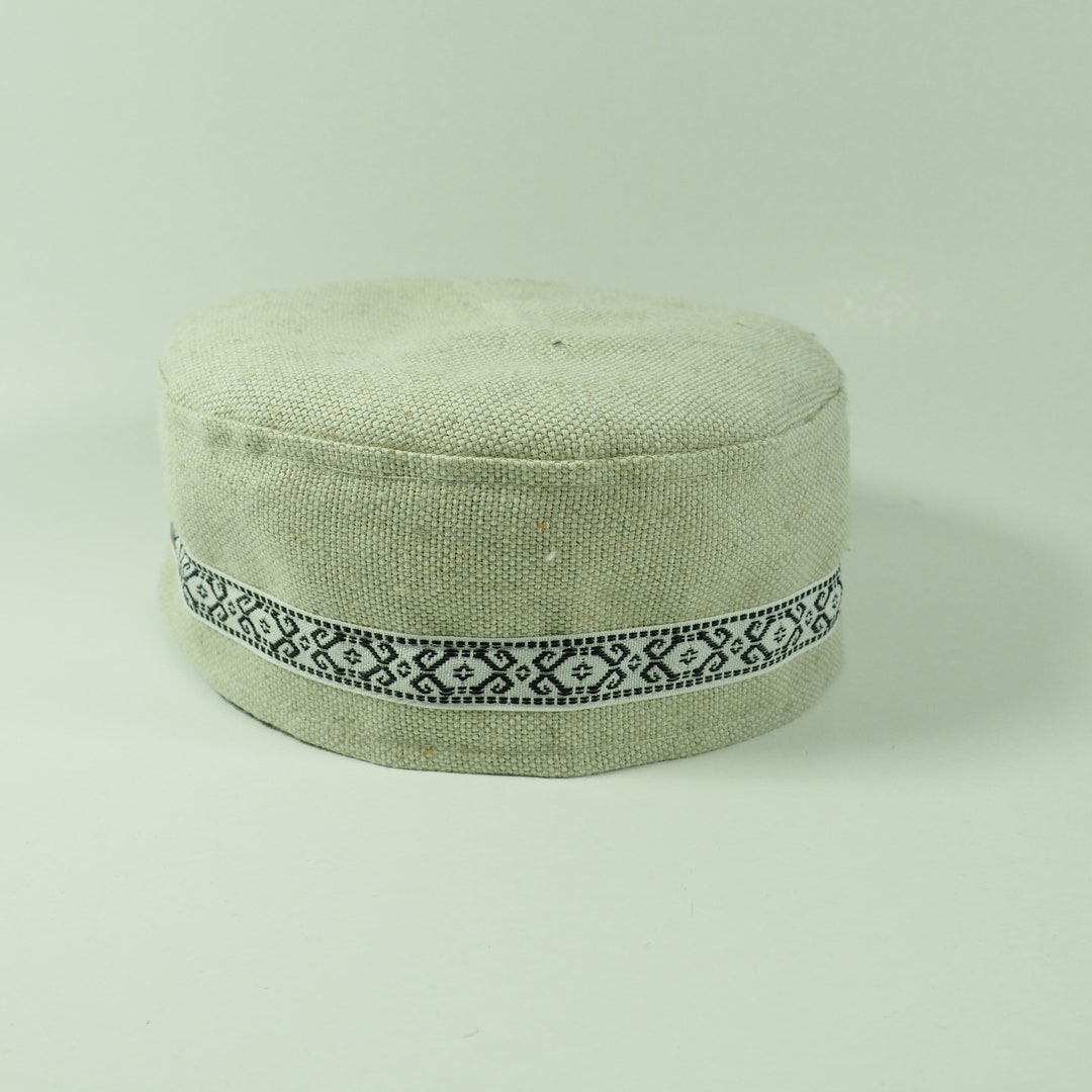 Cream Linen Kufi Kipa Pillbox Taqiyah Fez Tubeteika Takke Kente Smoking ...