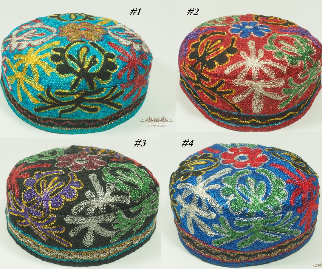 Ethnic Colorful Man Woman Velvet Pillbox Kippah Kipa Hat Kipa Tubeteika ...