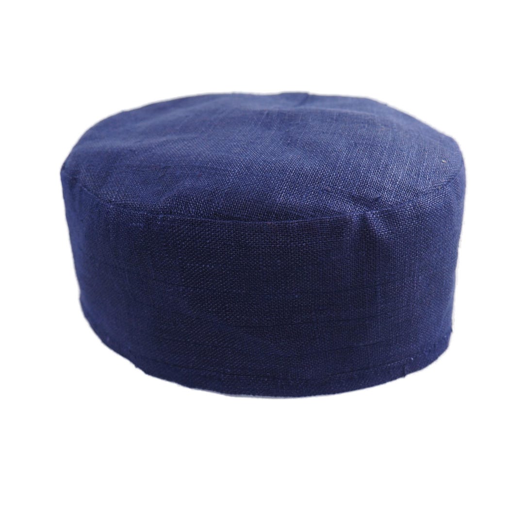 Man Linen Hat Indigo Kufi Brimless Kipa Pillbox Taqiya Fez Tubeteika ...