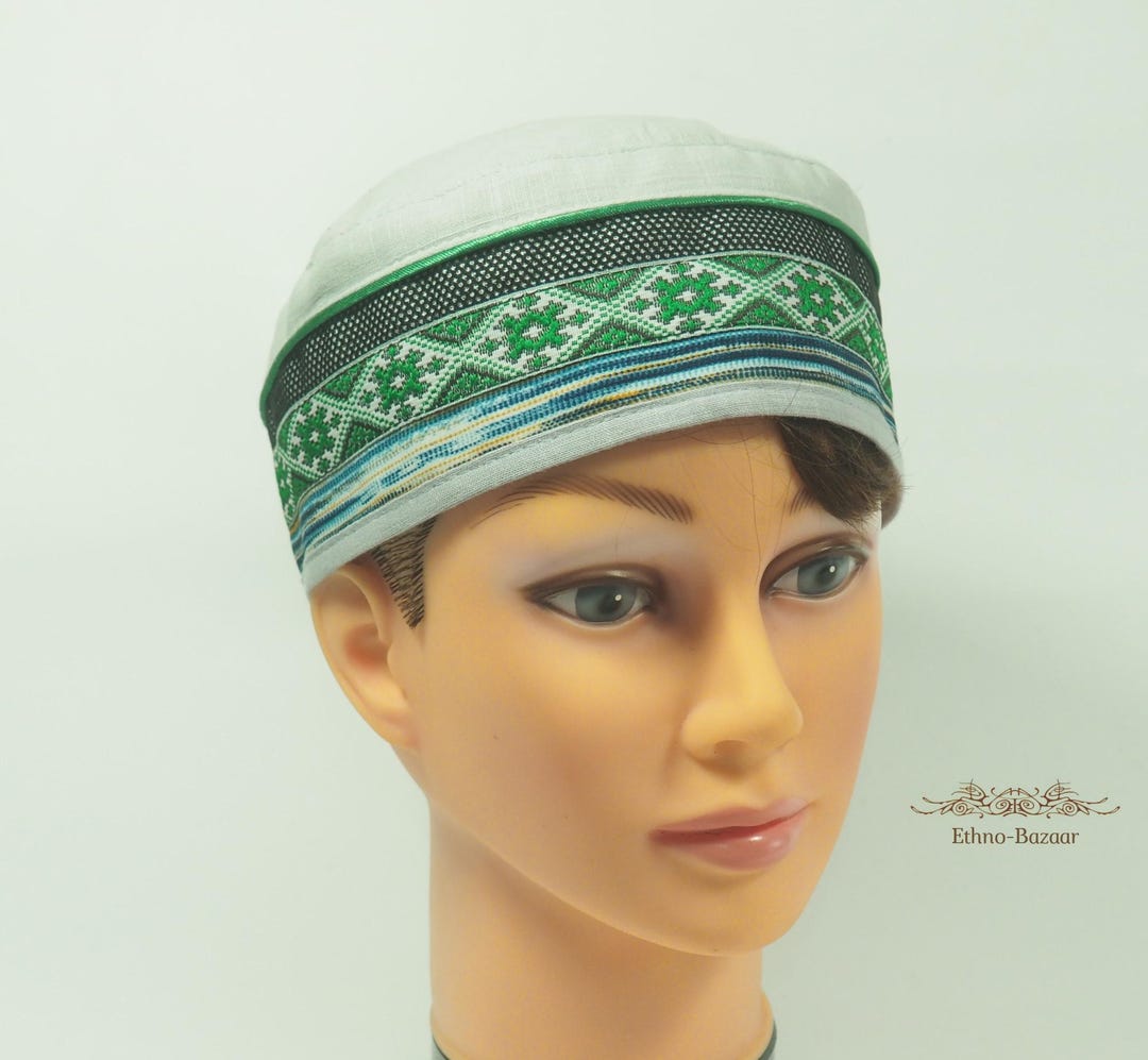 Men Linen Skullcap Kufi Kipa Pillbox Taqiyah Fez Tubeteika Kente Topi ...