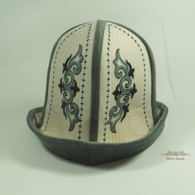 Ethnic Kyrgyz Kalpak Hat Cap Felt Fleece Velvet Nomadic Embroidered ...