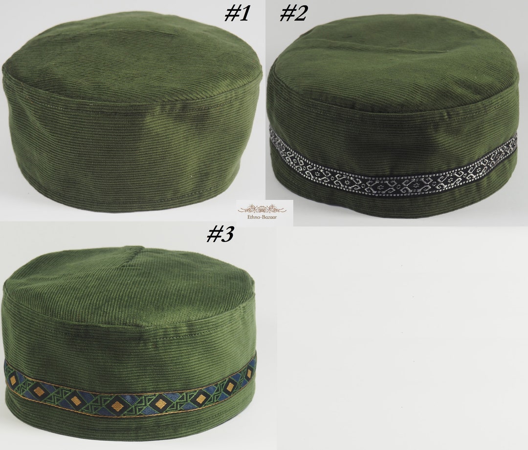 Green Corduroy Kufi Kipa Kuchi Tubeteika Fez Pillbox Koofi Kippah ...