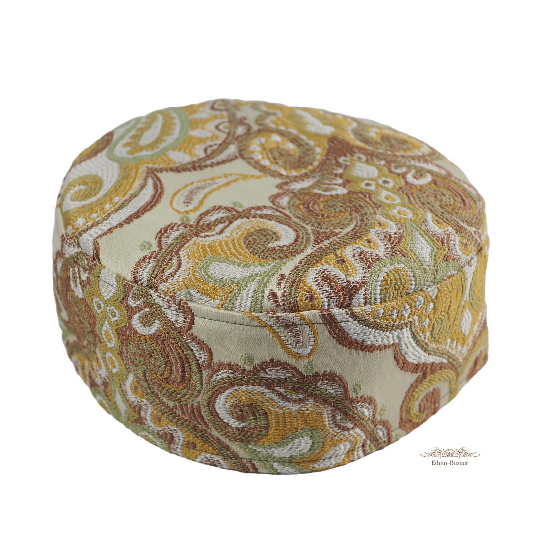 Paisley Gold Kufi Hat Brimless Brimless Kipa Kofi Kuchi Fez Pillbox ...