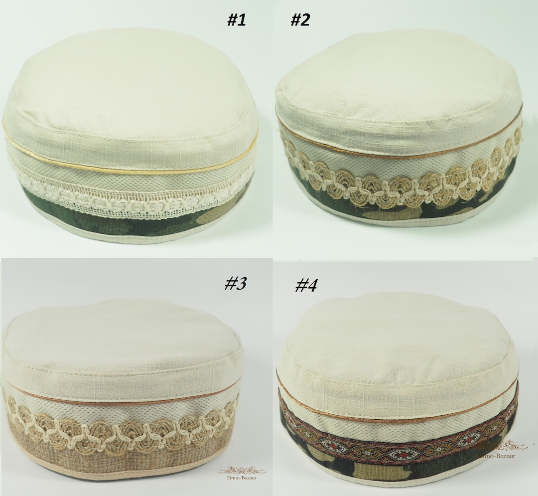 Ivory Linen Skullcap Kufi Kipa Pillbox Taqiyah Fez Tubeteika Topi Kente ...