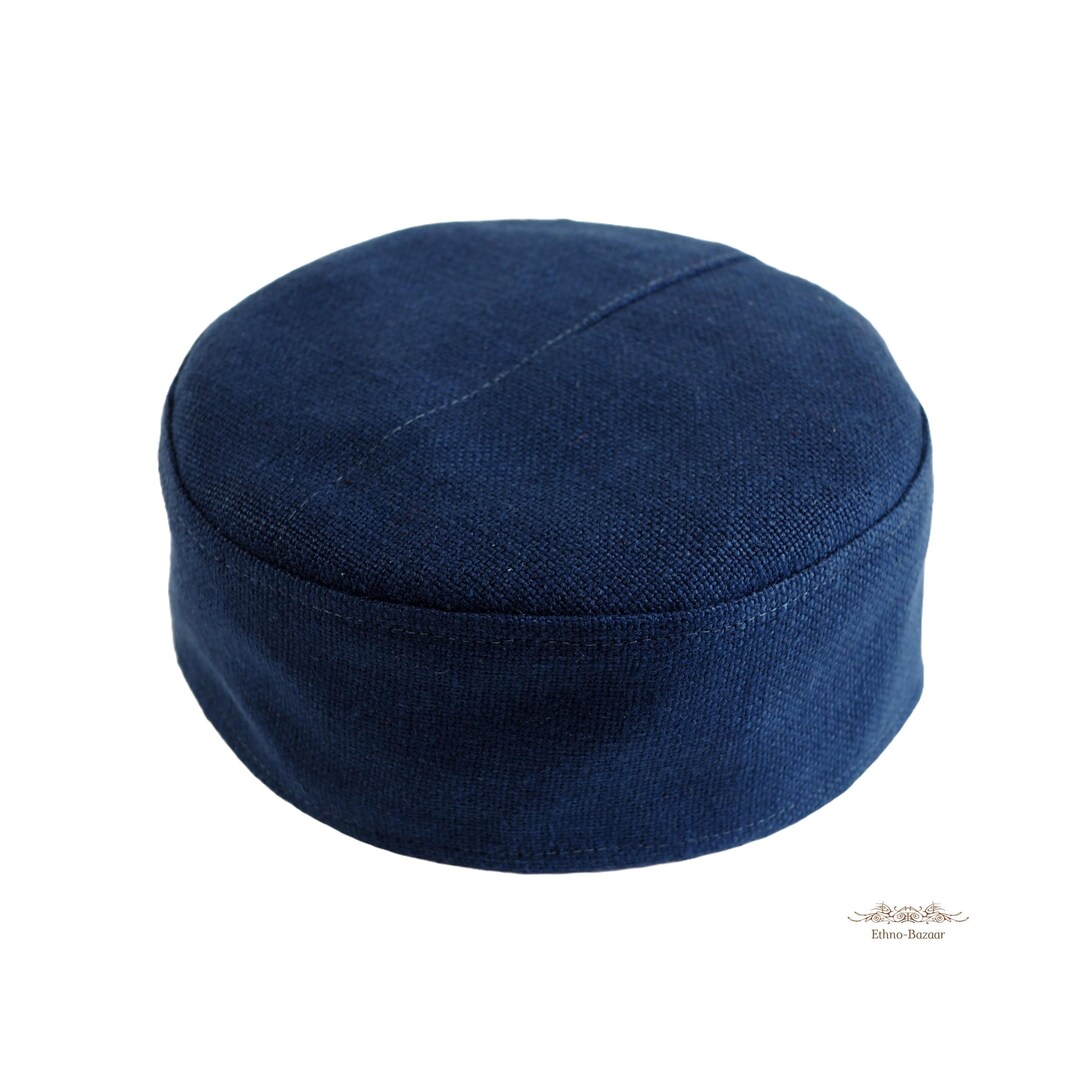 Navy Linen Skullcap Kufi Kipa Pillbox Taqiyah Fez Tubeteika Takke Kente ...