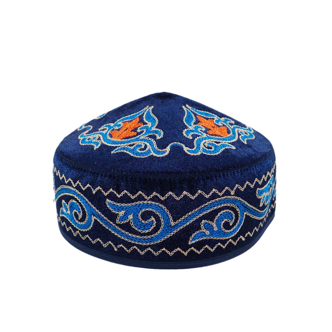 Man Navy Hat Embroidered 59cm Skullcap Kipa Kufi Pillbox Kippah Taqiyah ...