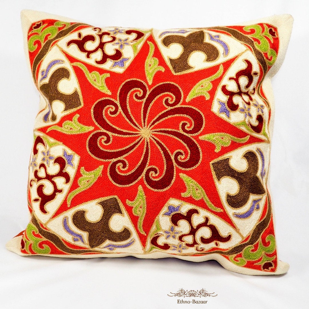 Mandala Multicolored Pillow Embroidered Cover Cushion Colorful Floral ...