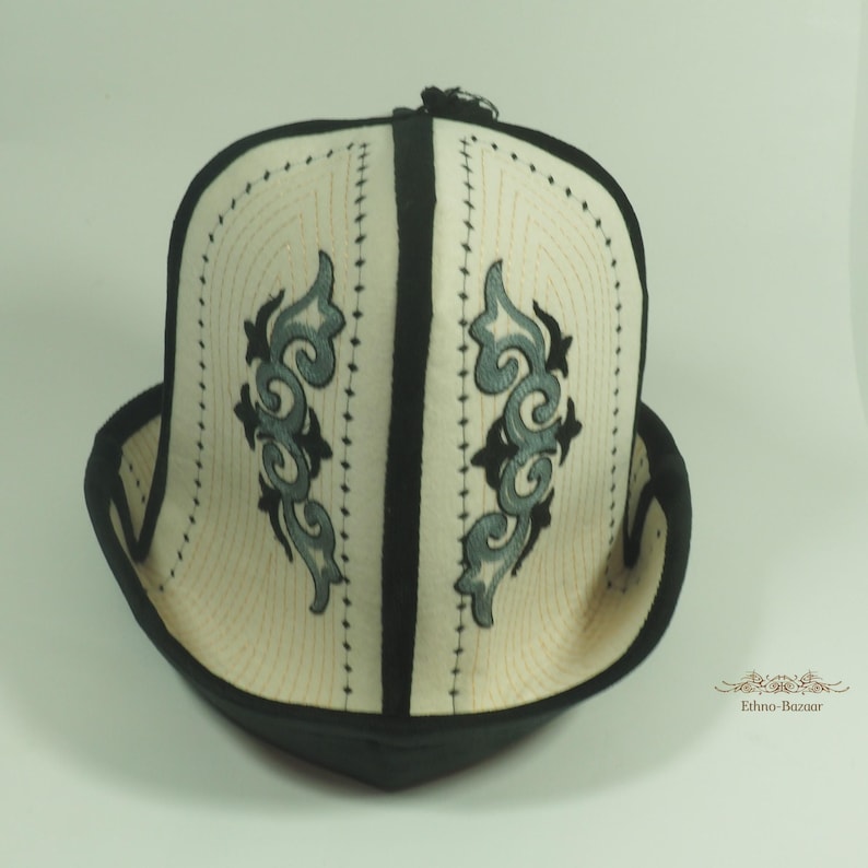 Ethnic Kyrgyz Kalpak Hat Cap Felt Fleece Velvet Nomadic Embroidered ...