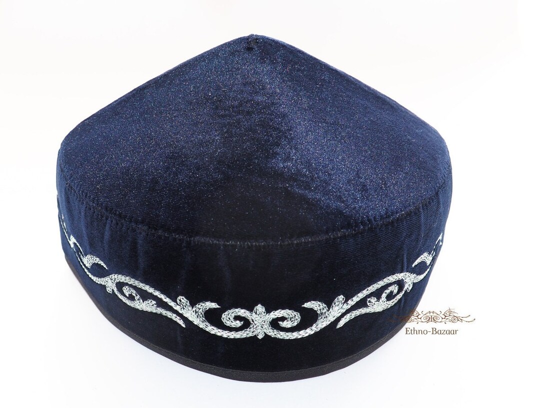 Navy Velvet Hat 59cm Kufi Pillbox Kuchi Taqiyah Fez Tubeteika Skullcap ...