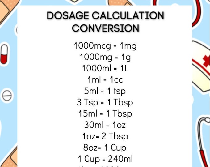 Conversions for Nurses // Nursing Conversions // Conversion Sheets - Etsy