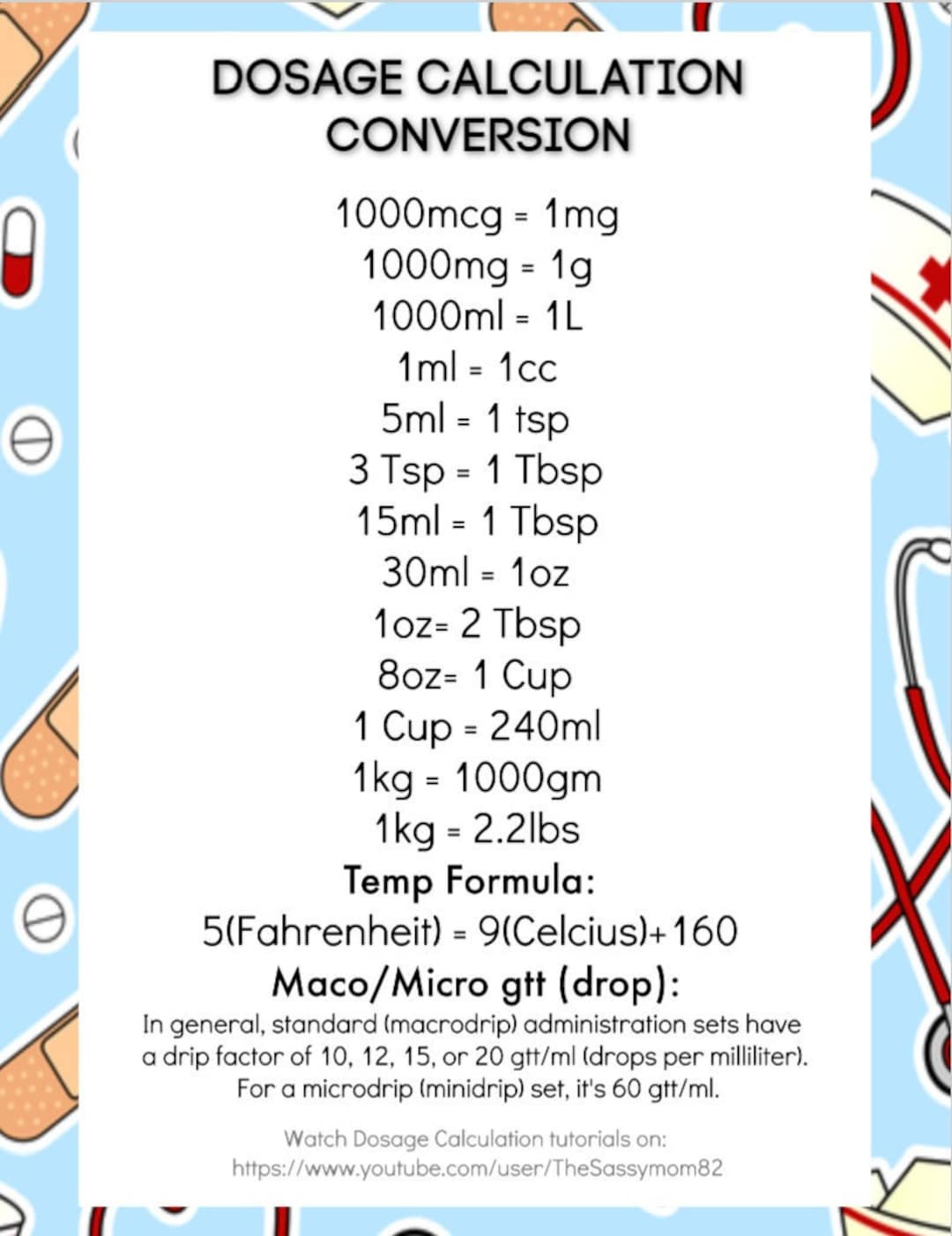 Nursing Student Dosage Calculations Conversion Sheet Plus FREE Video Nursing Student Dosage Calculations Conversion Sheet Plus FREE Video